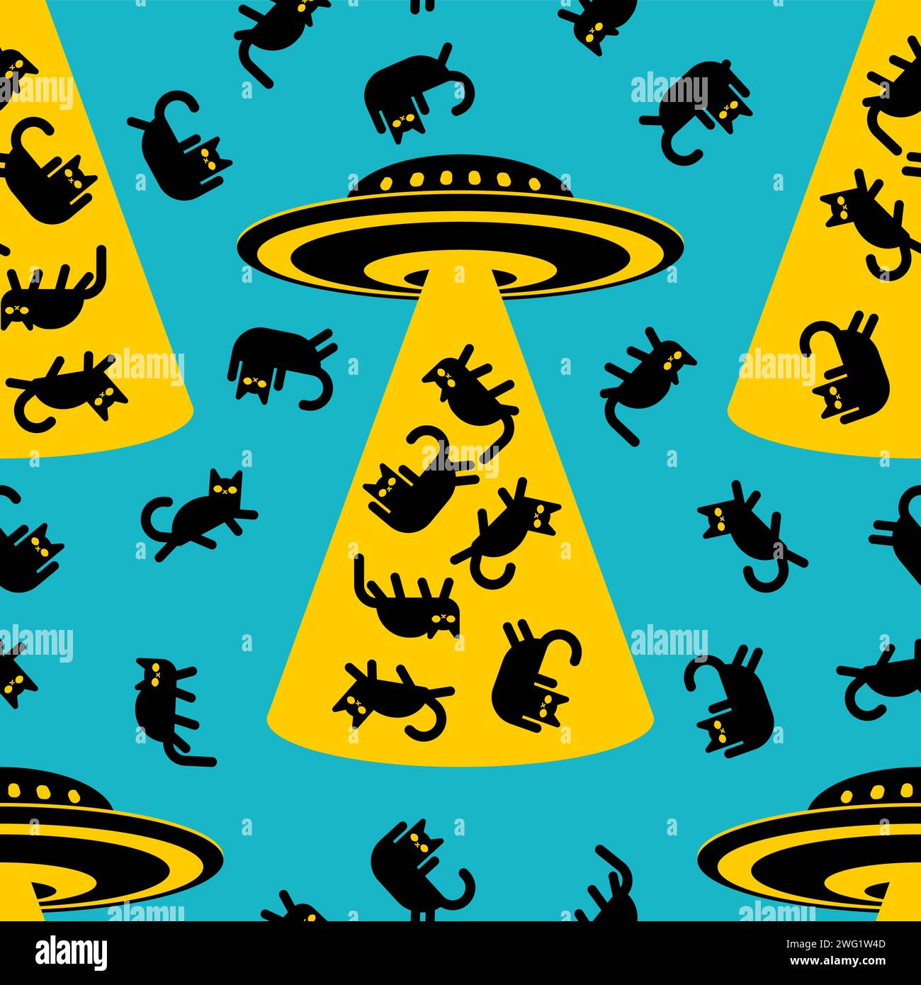UFO abducting cat pattern seamless. Aliens steals cats background Stock ...