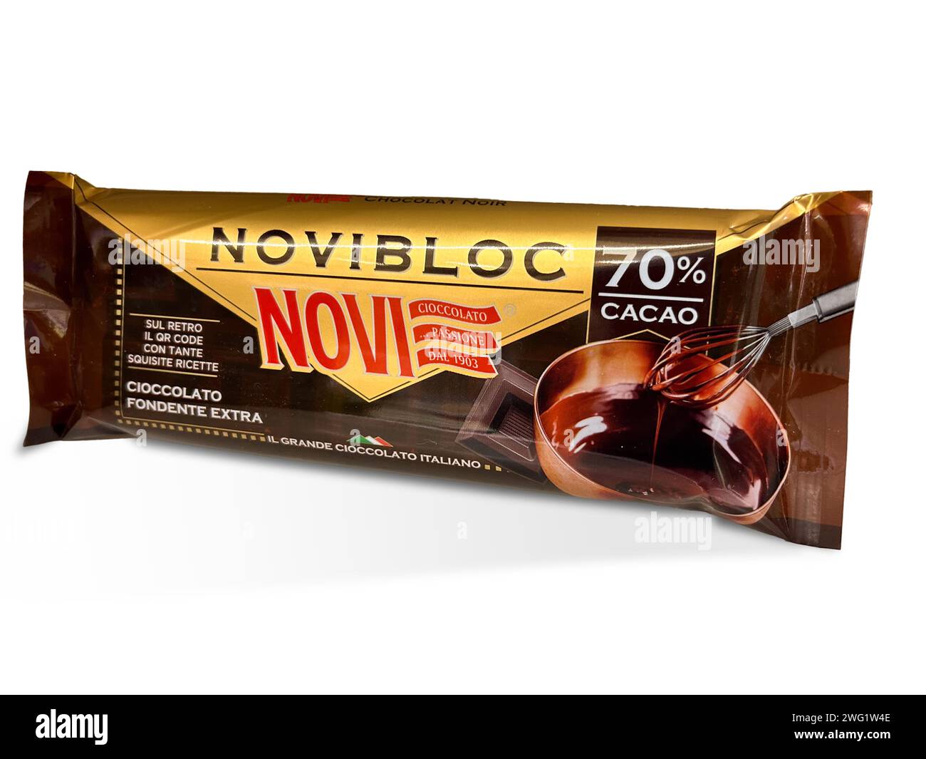Italia - January 26, 2024: Novi brand bitter dark chocolate bar package ...