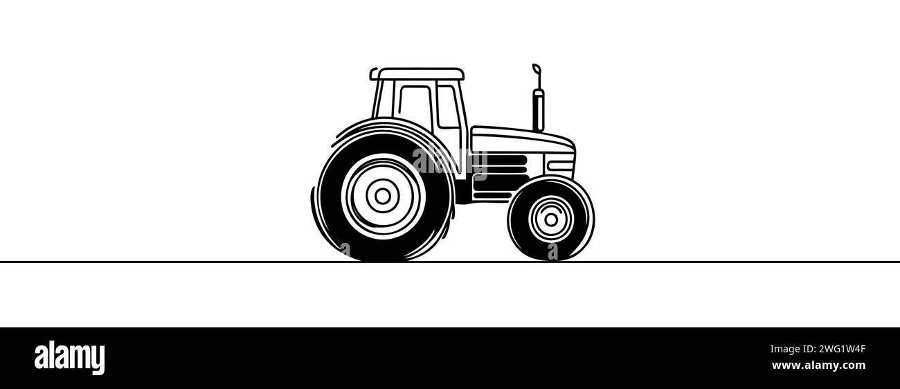 continuous one line drawing of an agricultural utility tractor in ...