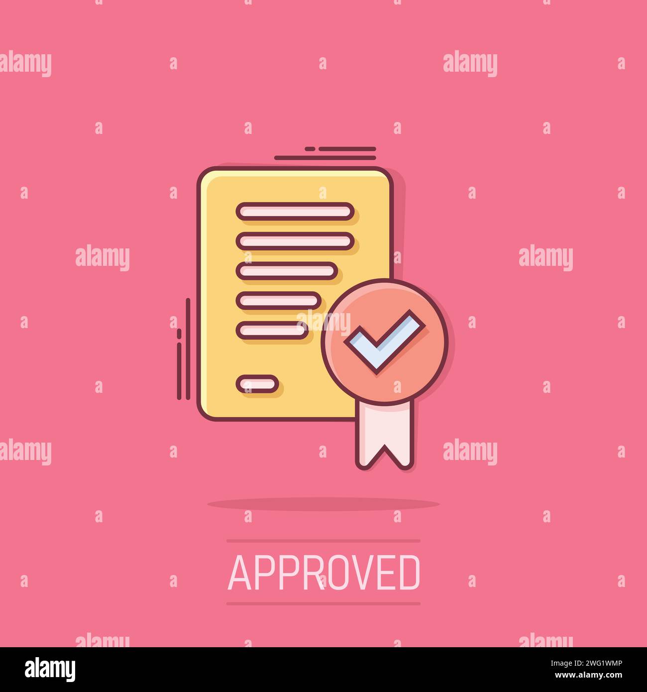 Approved document icon in comic style. Authorize cartoon vector ...