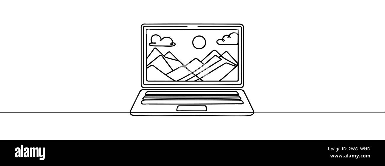 Single line continuous drawing of laptop computer laptop isolated on ...