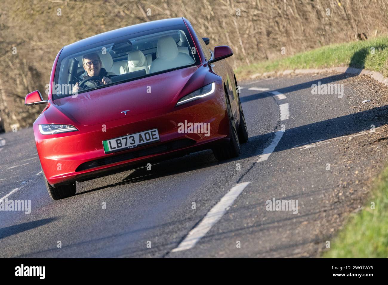 Tesla Model 3 electric vehicle being test driven in England, United ...