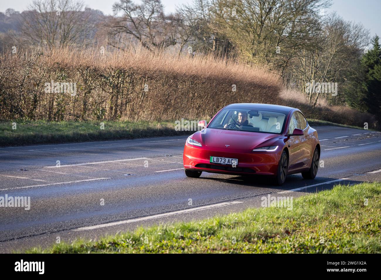 Tesla Model 3 electric vehicle being test driven in England, United ...