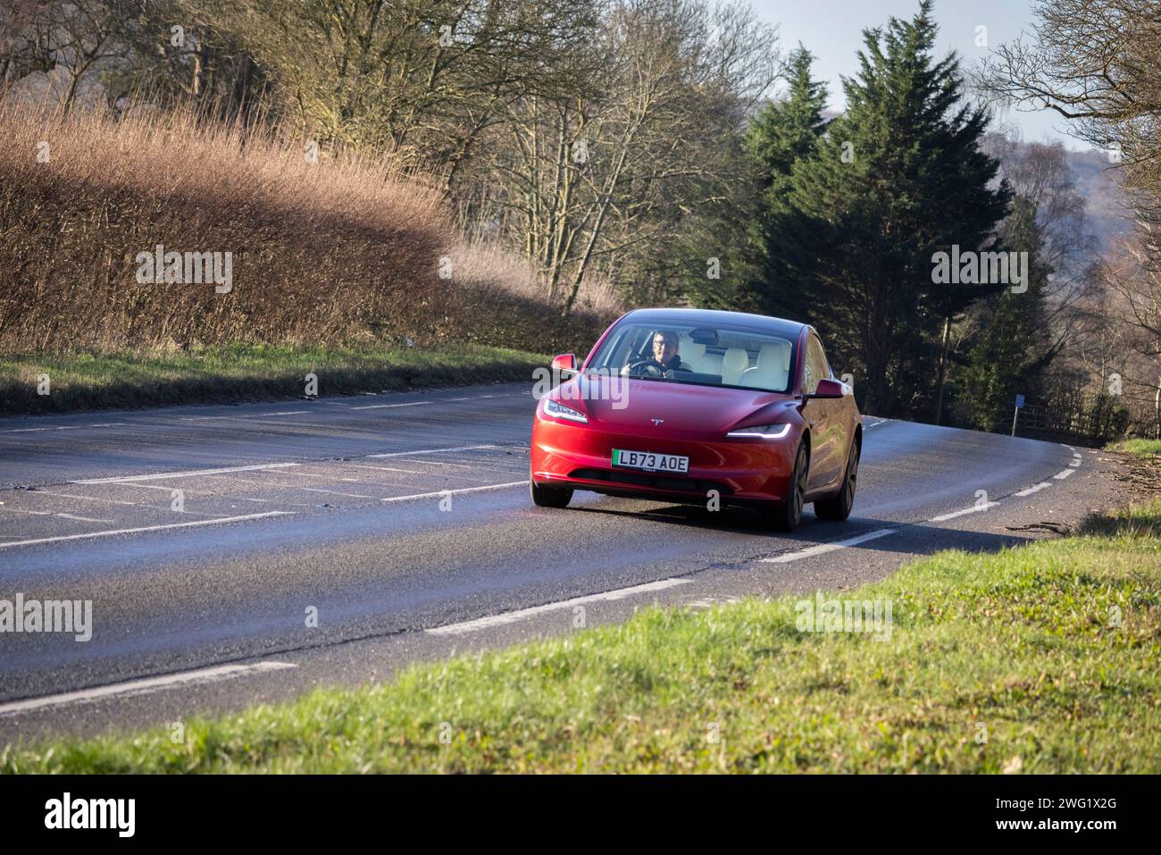 Tesla Model 3 electric vehicle being test driven in England, United ...
