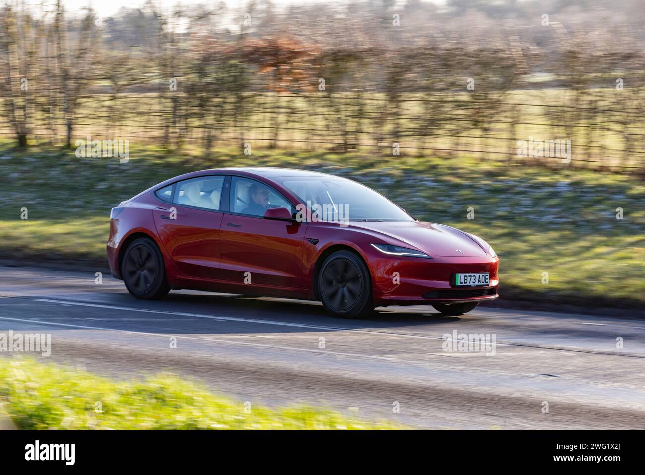 Tesla Model 3 electric vehicle being test driven in England, United ...
