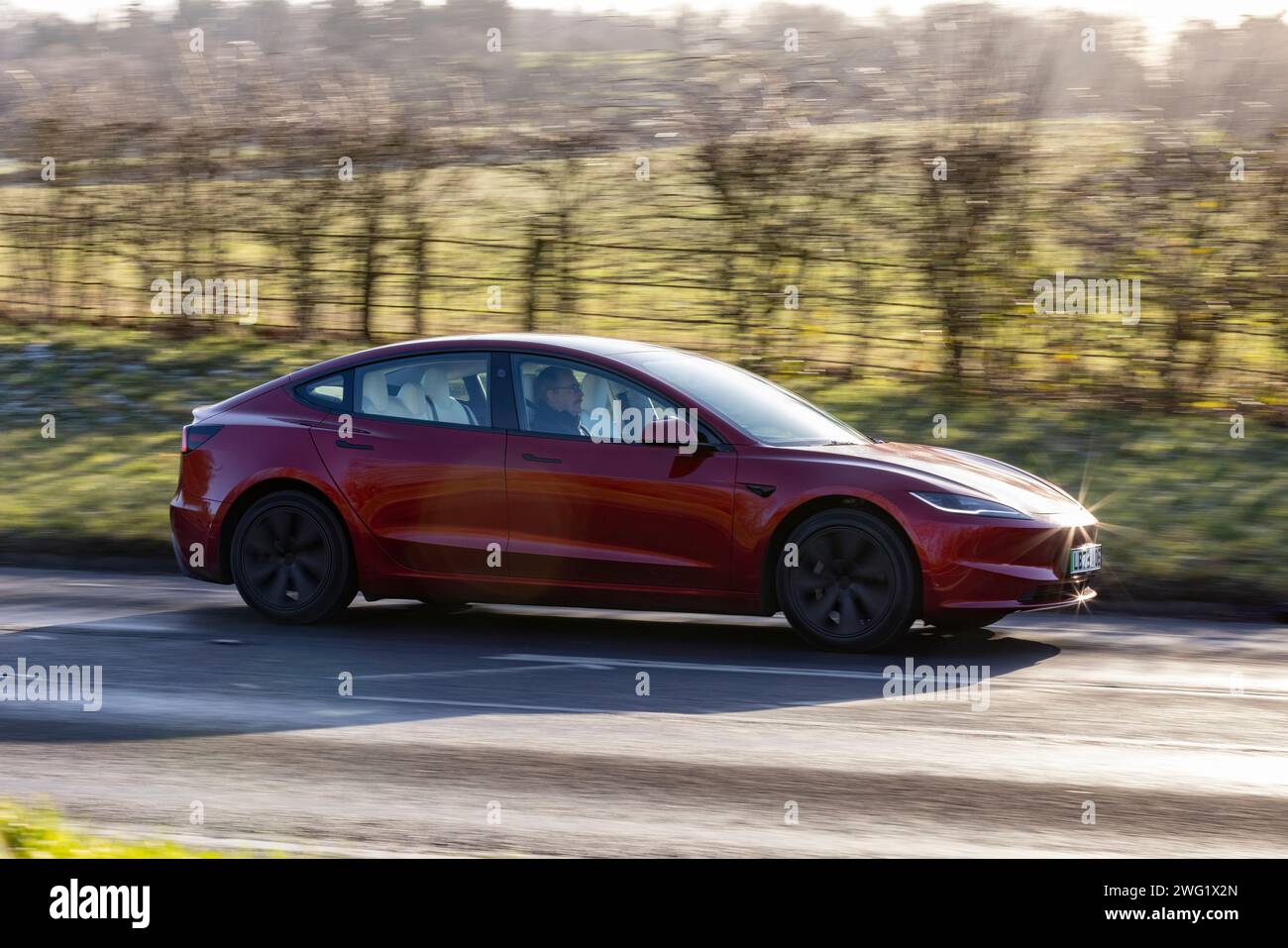 Tesla Model 3 electric vehicle being test driven in England, United ...