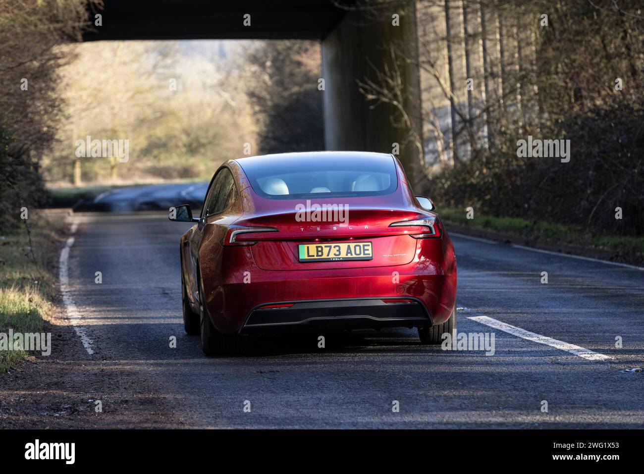 Tesla Model 3 electric vehicle being test driven in England, United ...