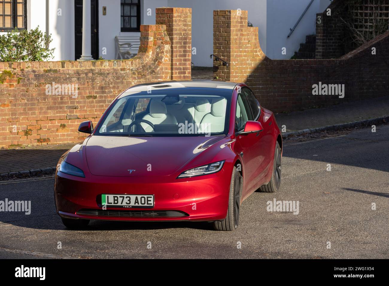 Tesla Model 3 electric vehicle being test driven in England, United ...
