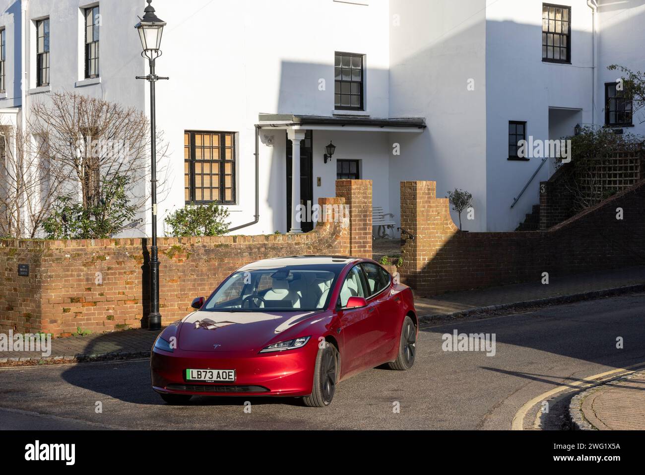 Tesla Model 3 electric vehicle being test driven in England, United ...