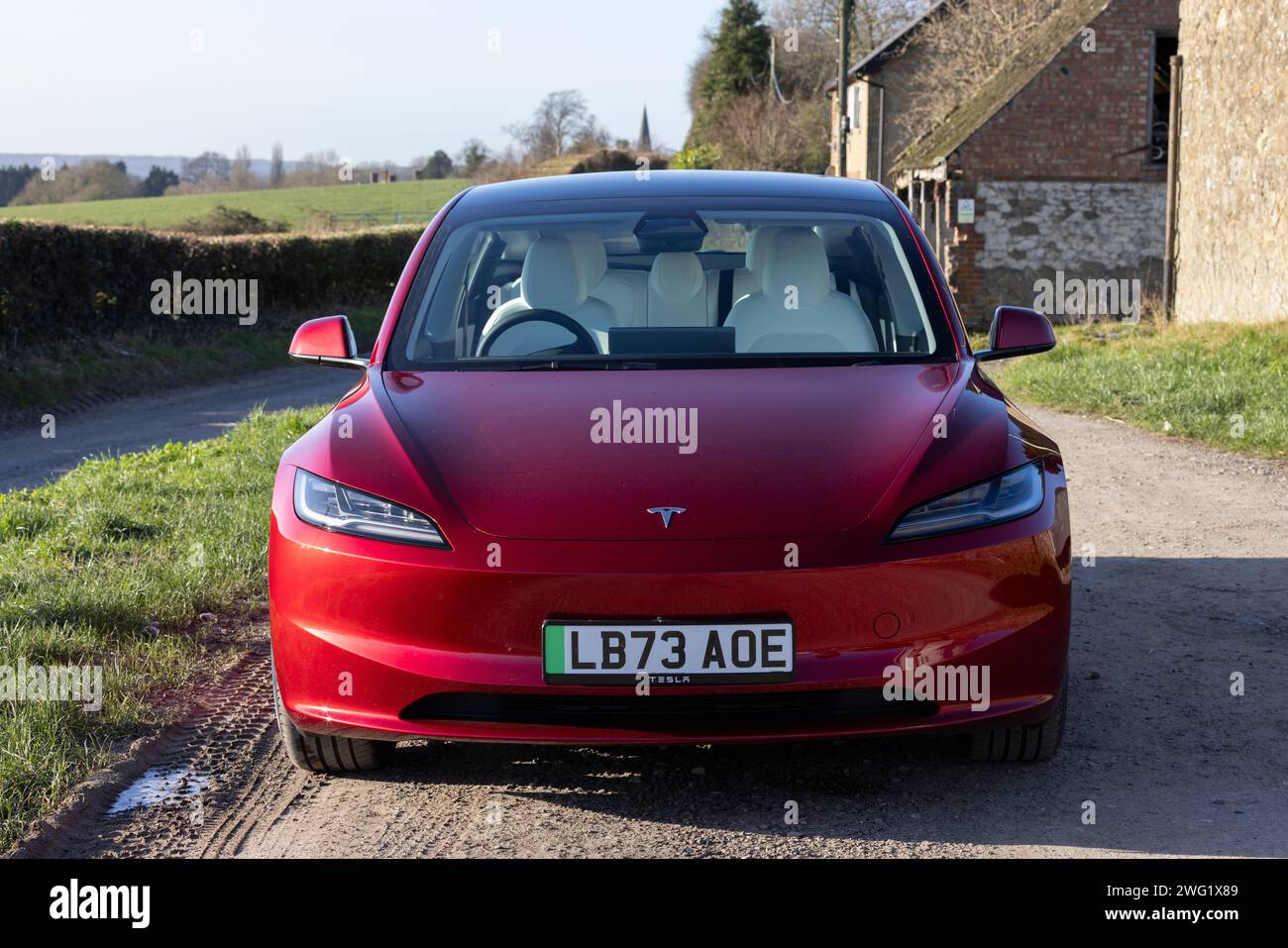 Tesla Model 3 electric vehicle being test driven in England, United ...