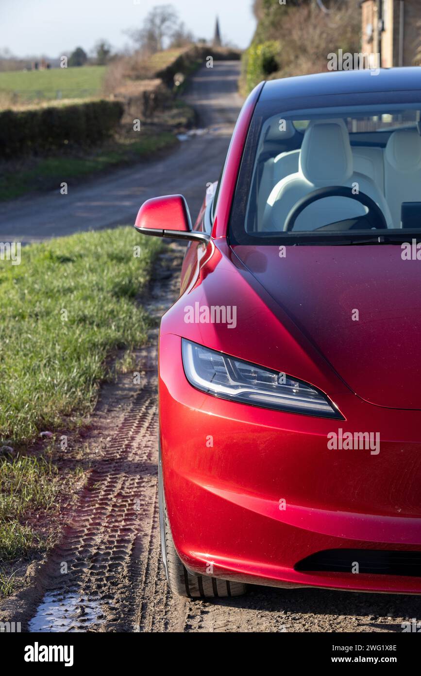 Tesla Model 3 electric vehicle being test driven in England, United ...