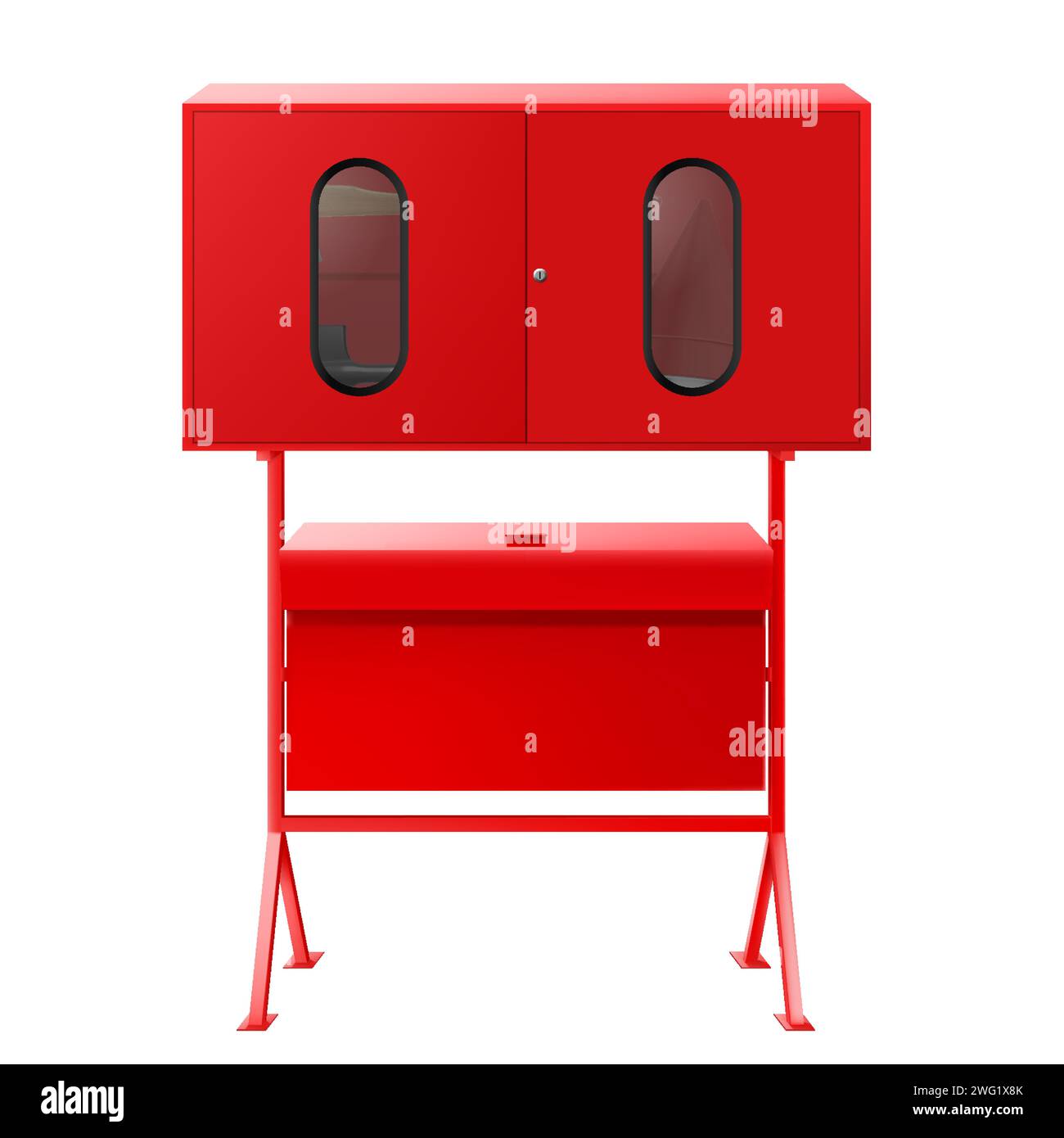 A closed-type fire-fighting equipment stand with a tipping sandbox is ...