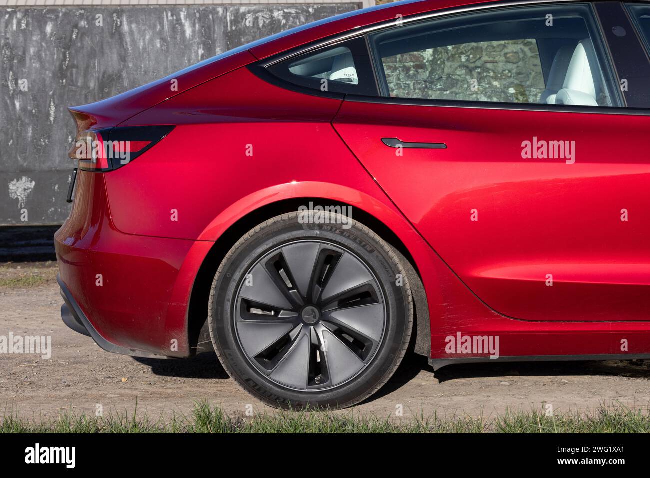 Tesla Model 3 electric vehicle being test driven in England, United ...