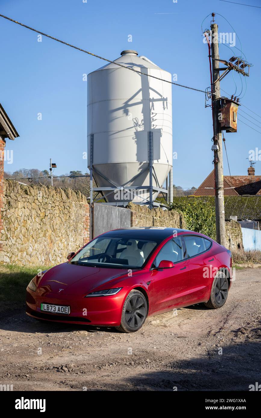 Tesla Model 3 electric vehicle being test driven in England, United ...