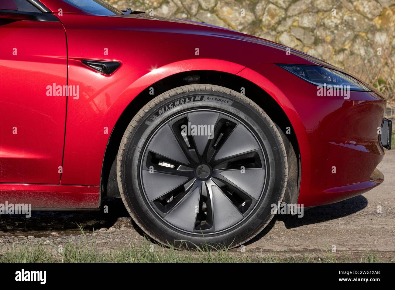 Tesla Model 3 electric vehicle being test driven in England, United ...
