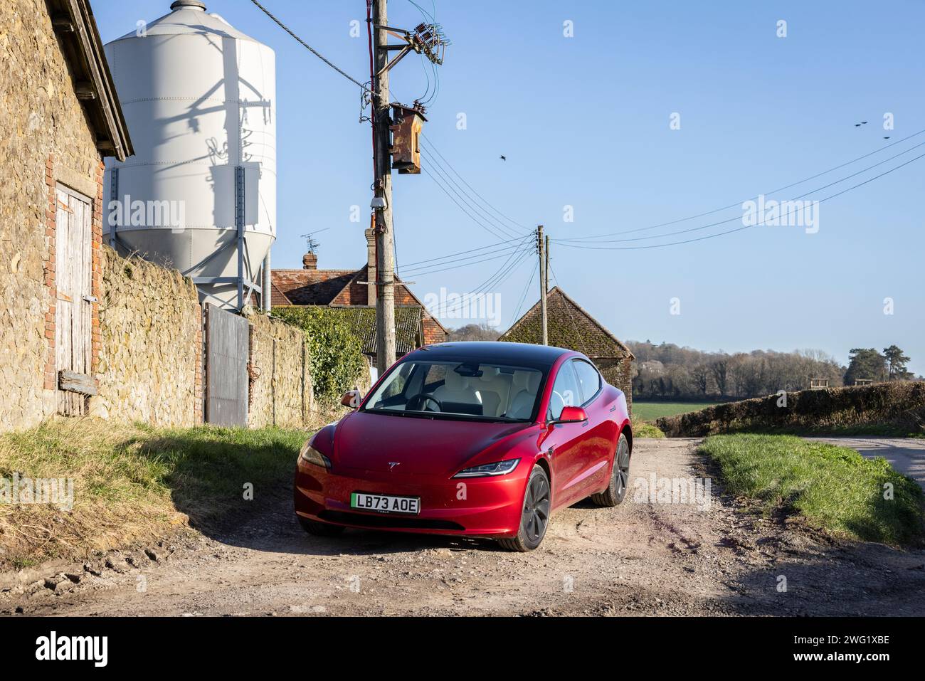 Tesla Model 3 electric vehicle being test driven in England, United ...