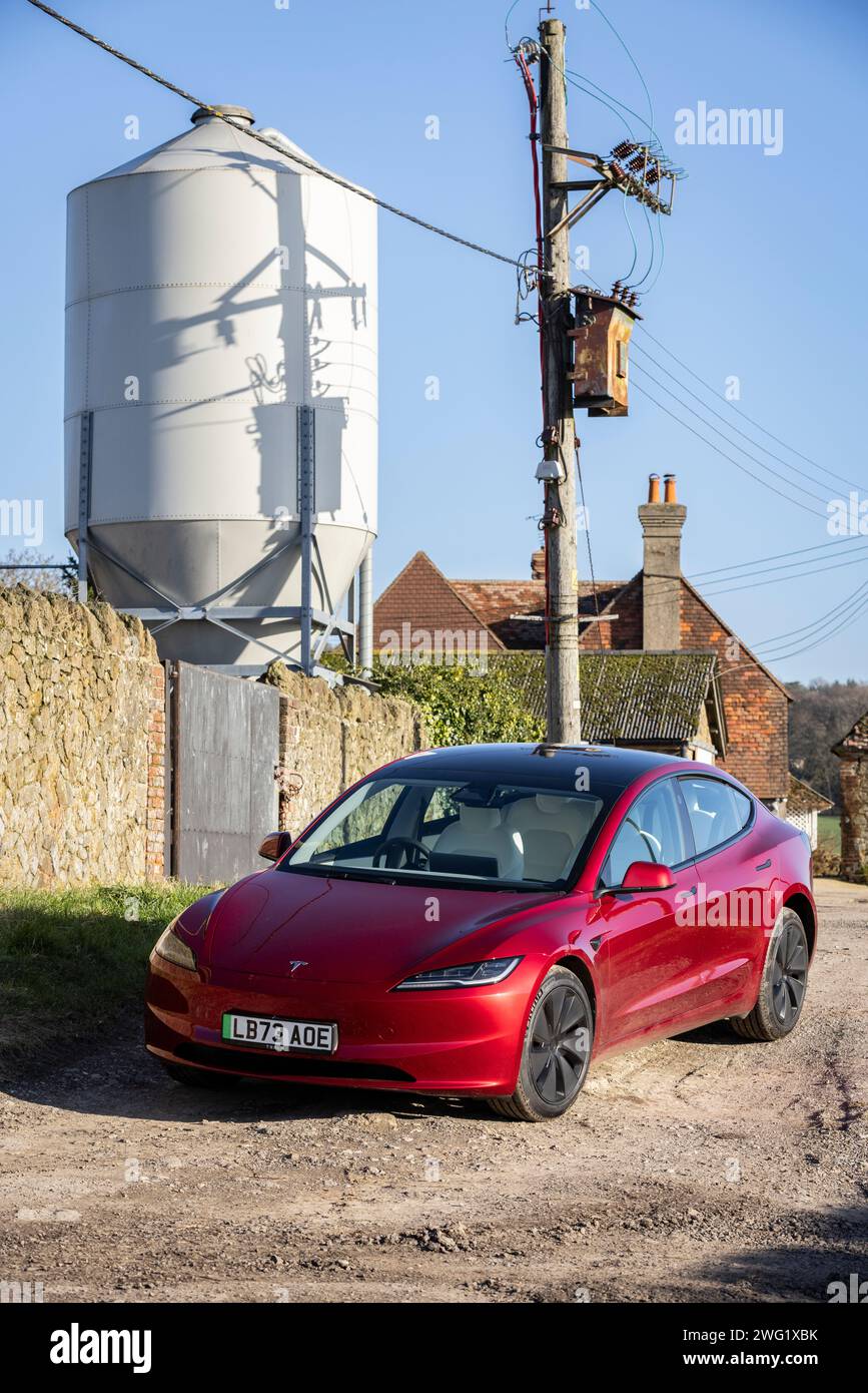 Tesla Model 3 electric vehicle being test driven in England, United ...