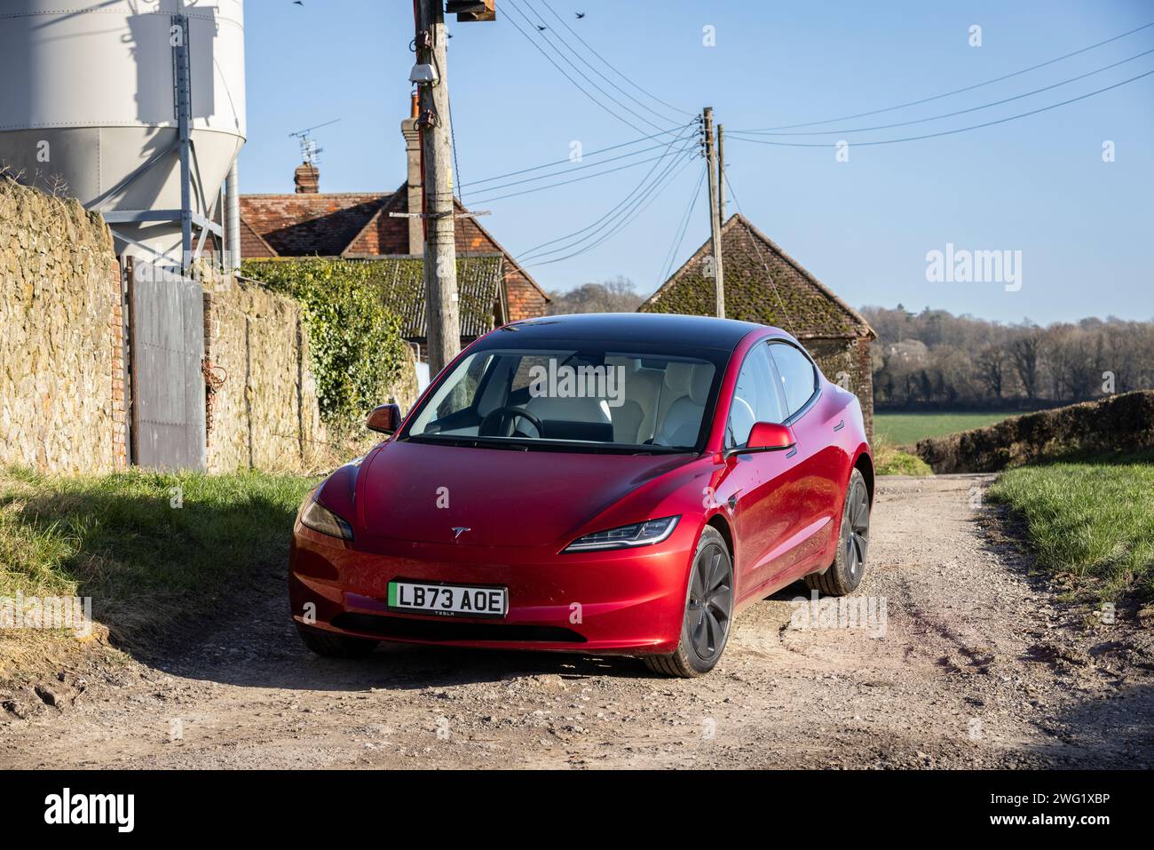 Tesla Model 3 electric vehicle being test driven in England, United ...