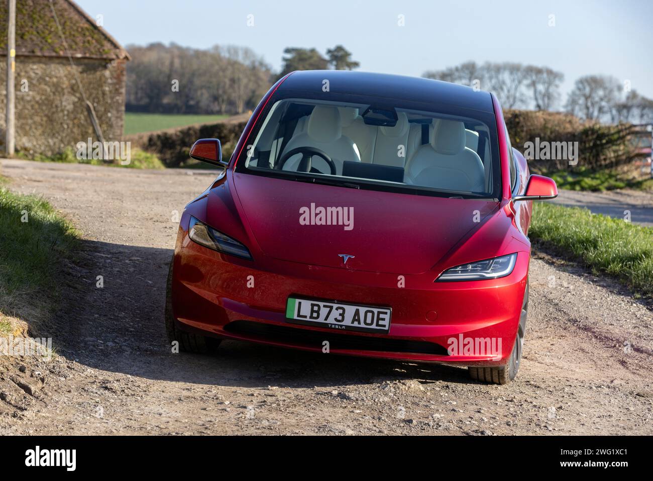 Tesla Model 3 electric vehicle being test driven in England, United ...
