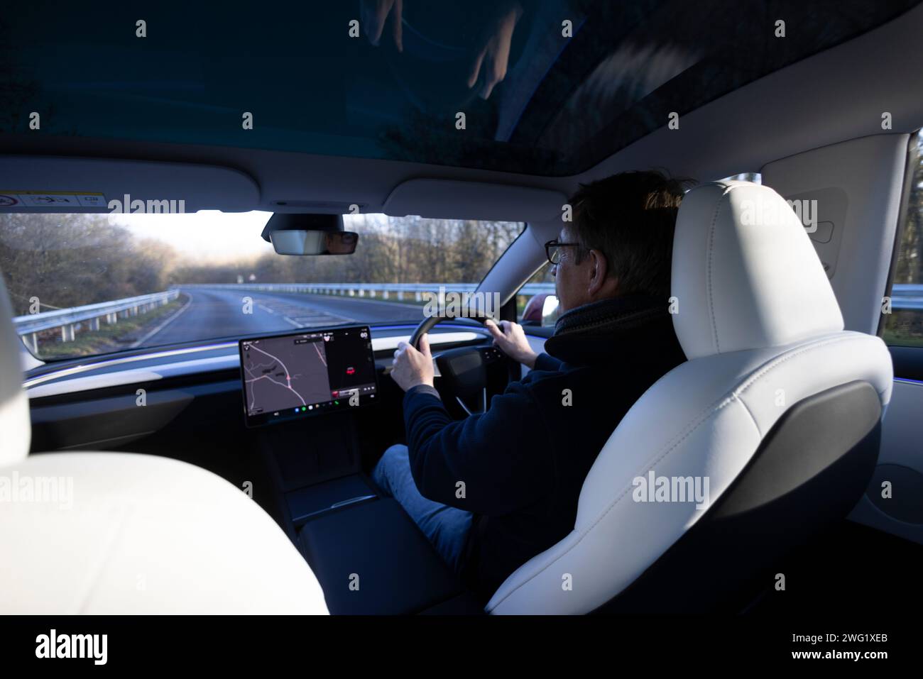 Tesla Model 3 electric vehicle being test driven in England, United ...