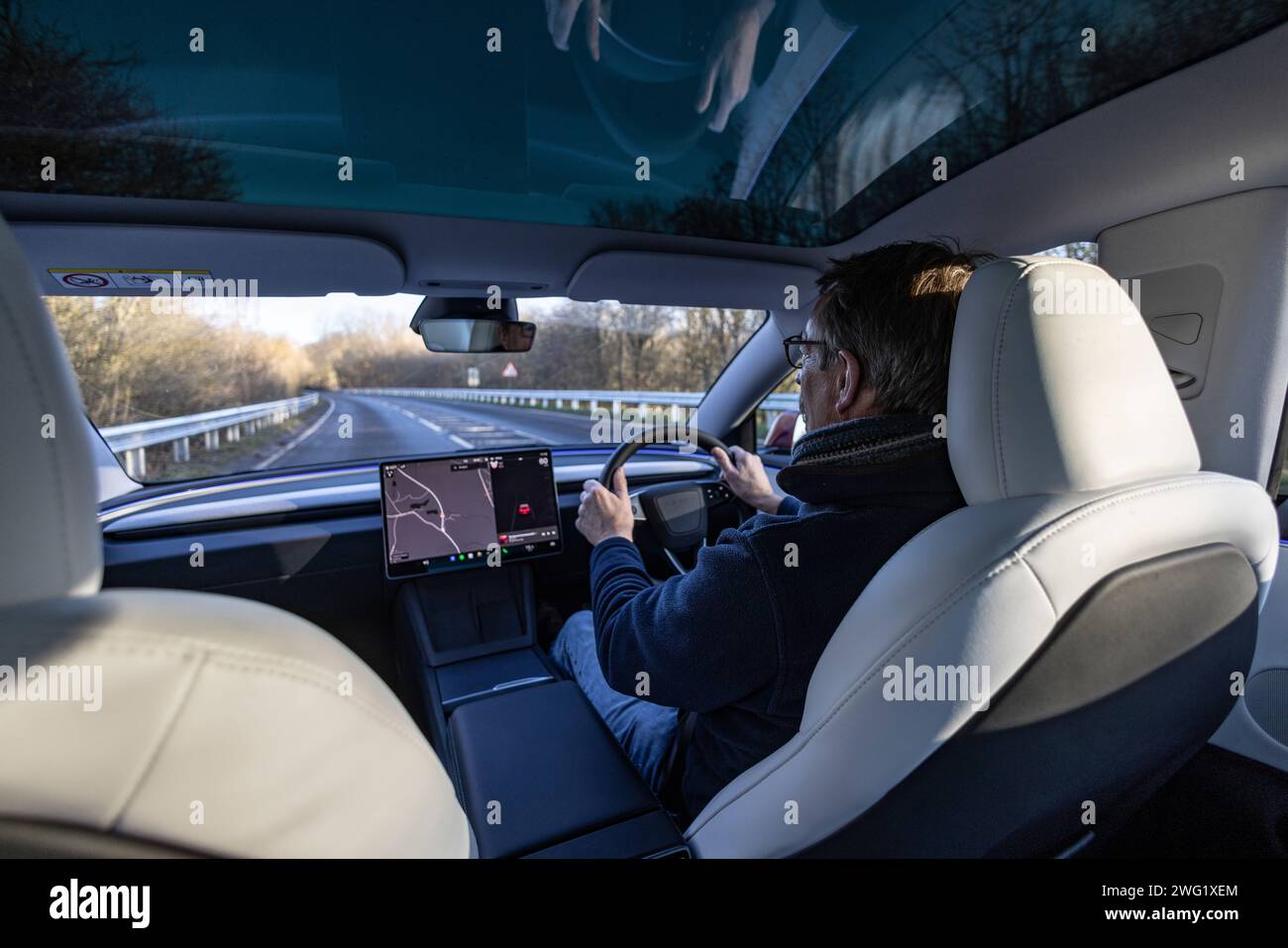 Tesla Model 3 electric vehicle being test driven in England, United ...