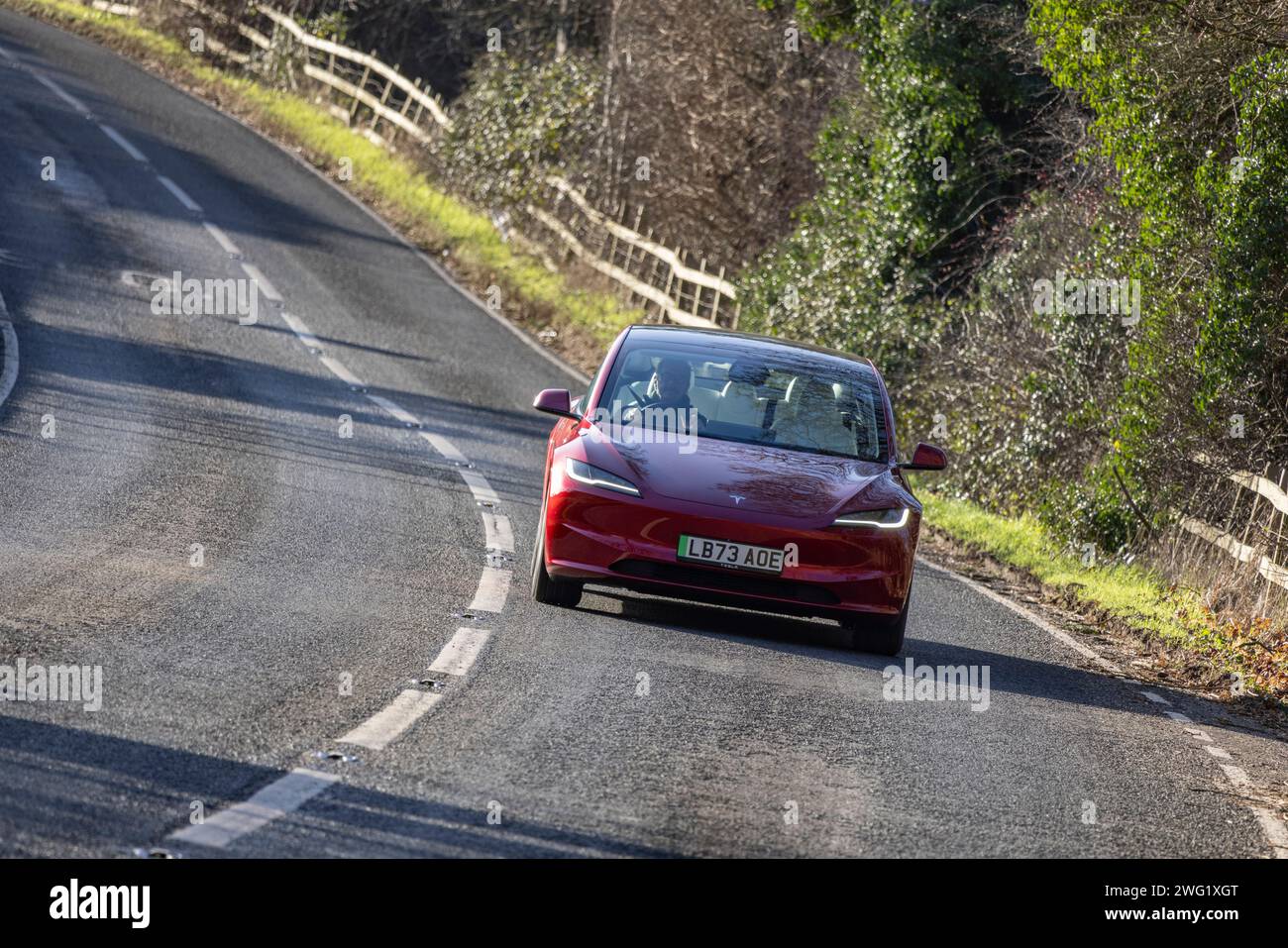 Tesla Model 3 electric vehicle being test driven in England, United ...