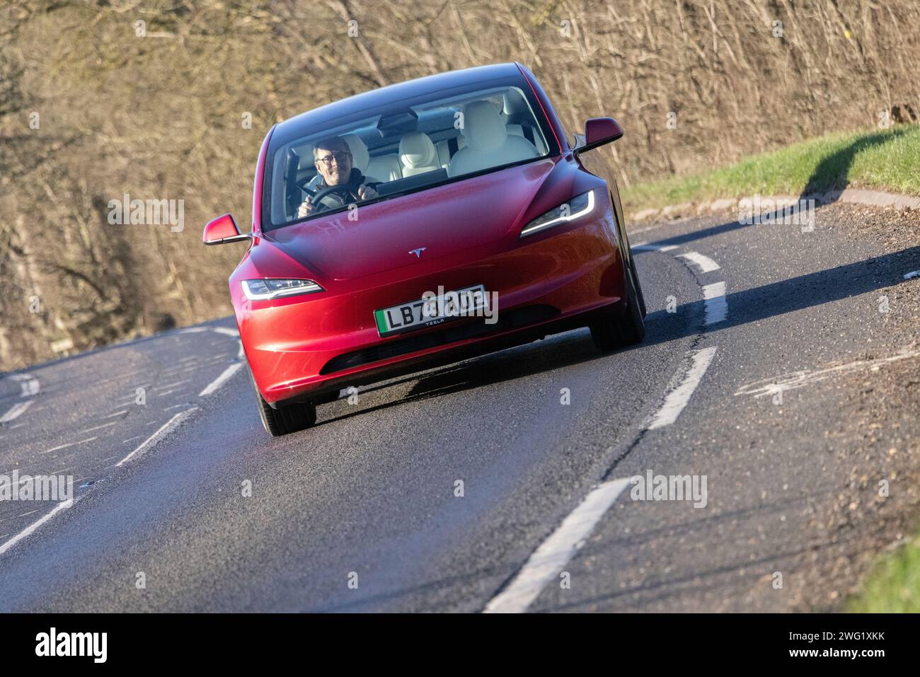Tesla Model 3 electric vehicle being test driven in England, United ...