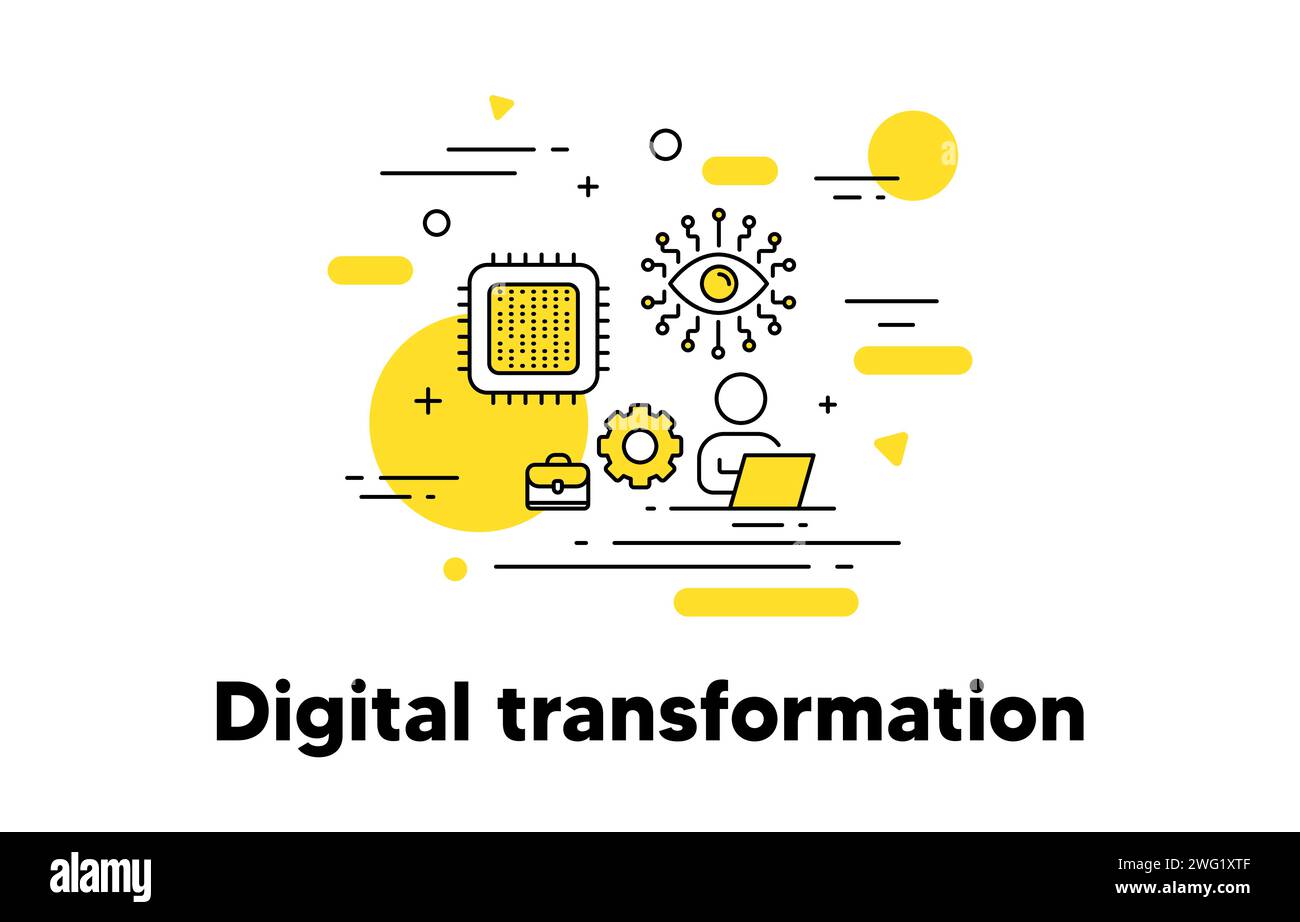 Digital transformation line icon. Artificial intelligence concept ...