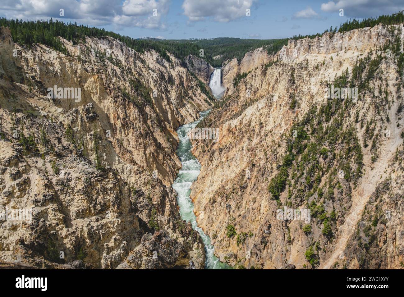 View of the Lower Falls of the Yellowstone River in Yellowstone ...
