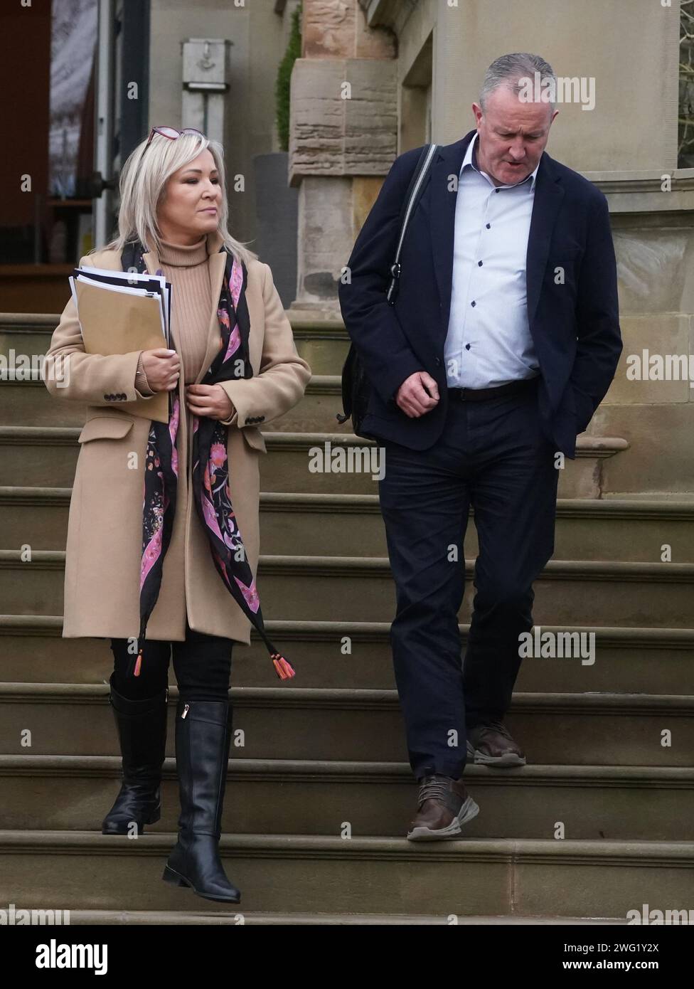 Sinn Fein vice-president Michelle O'Neill and MLA Conor Murphy leave ...
