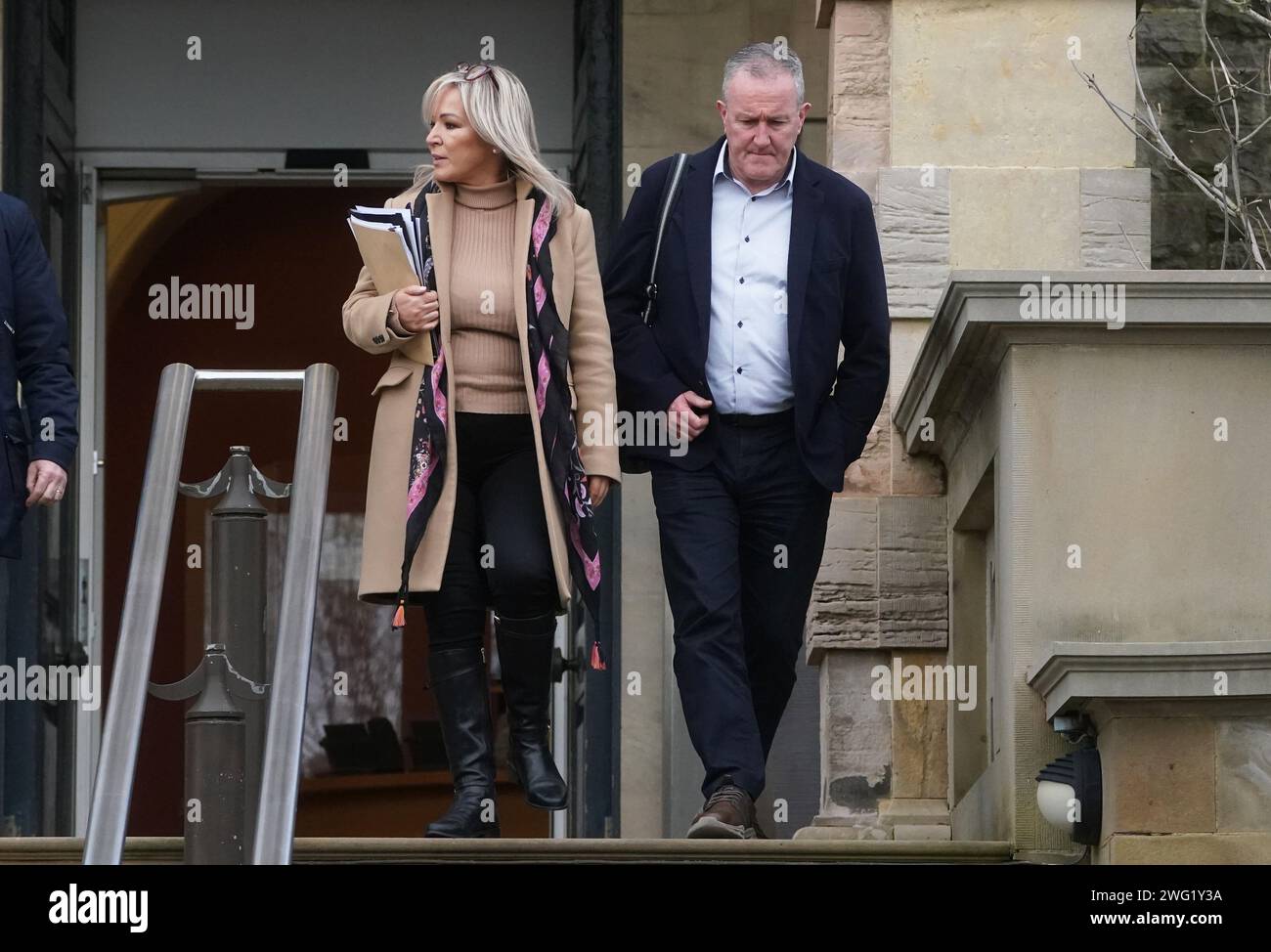 Sinn Fein vice-president Michelle O'Neill and MLA Conor Murphy leave ...