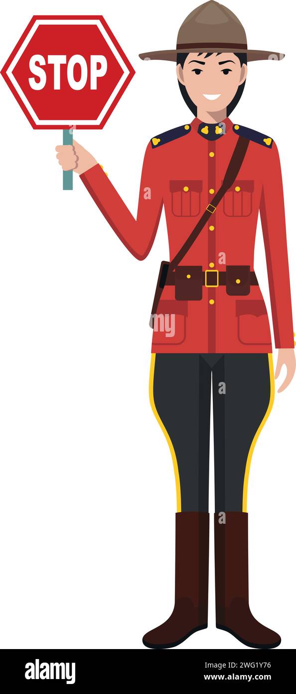 Standing Canadian Policewoman Officer with Warning Sign Stop in ...