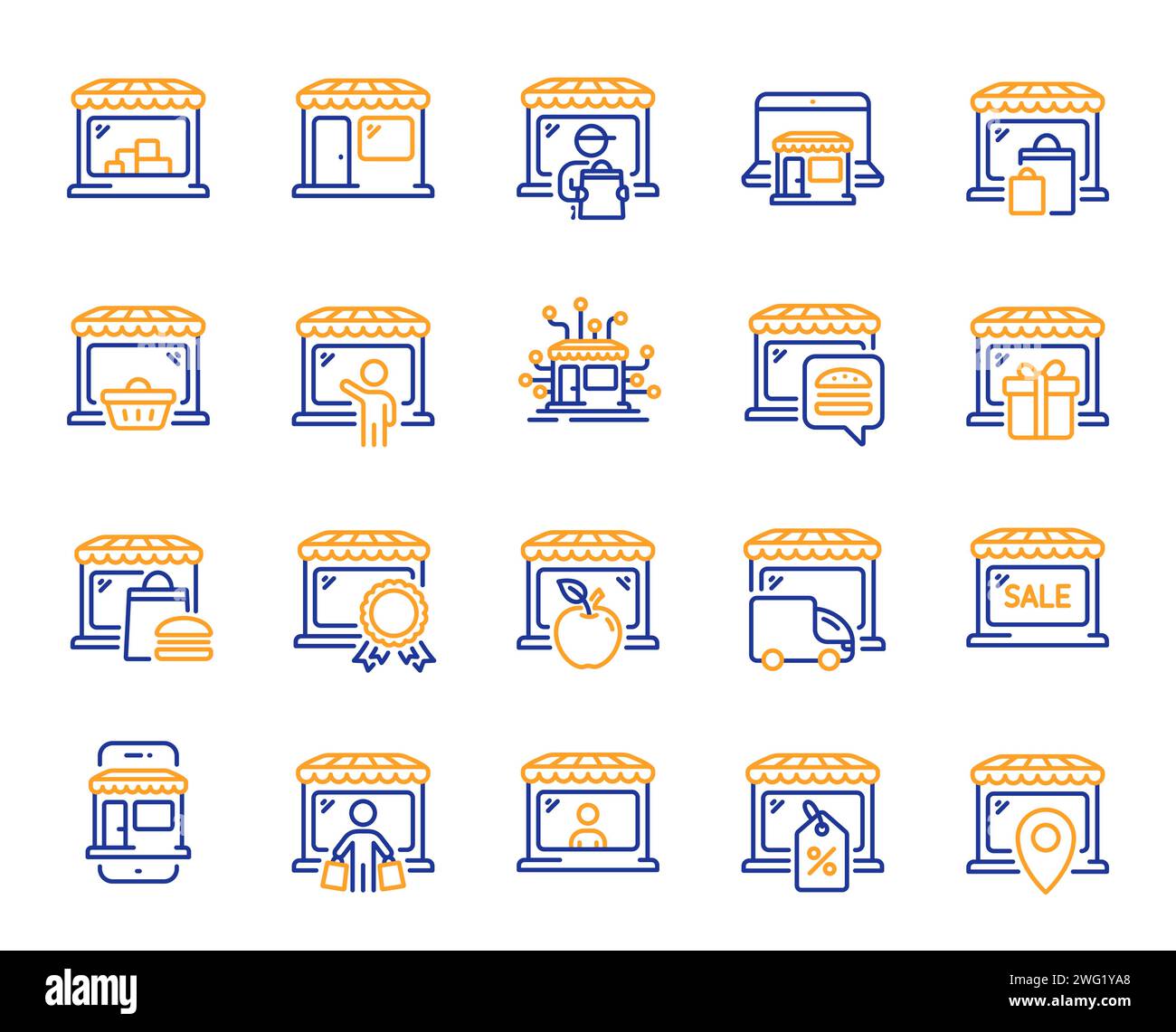 Market store line icons. Online Marketplace, Wholesale Shop, Network ...