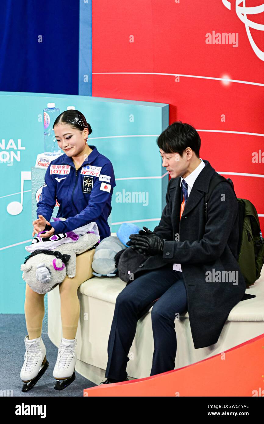 Rinka WATANABE (JPN), at Kiss & Cry, during Women Free Skating, at the ...