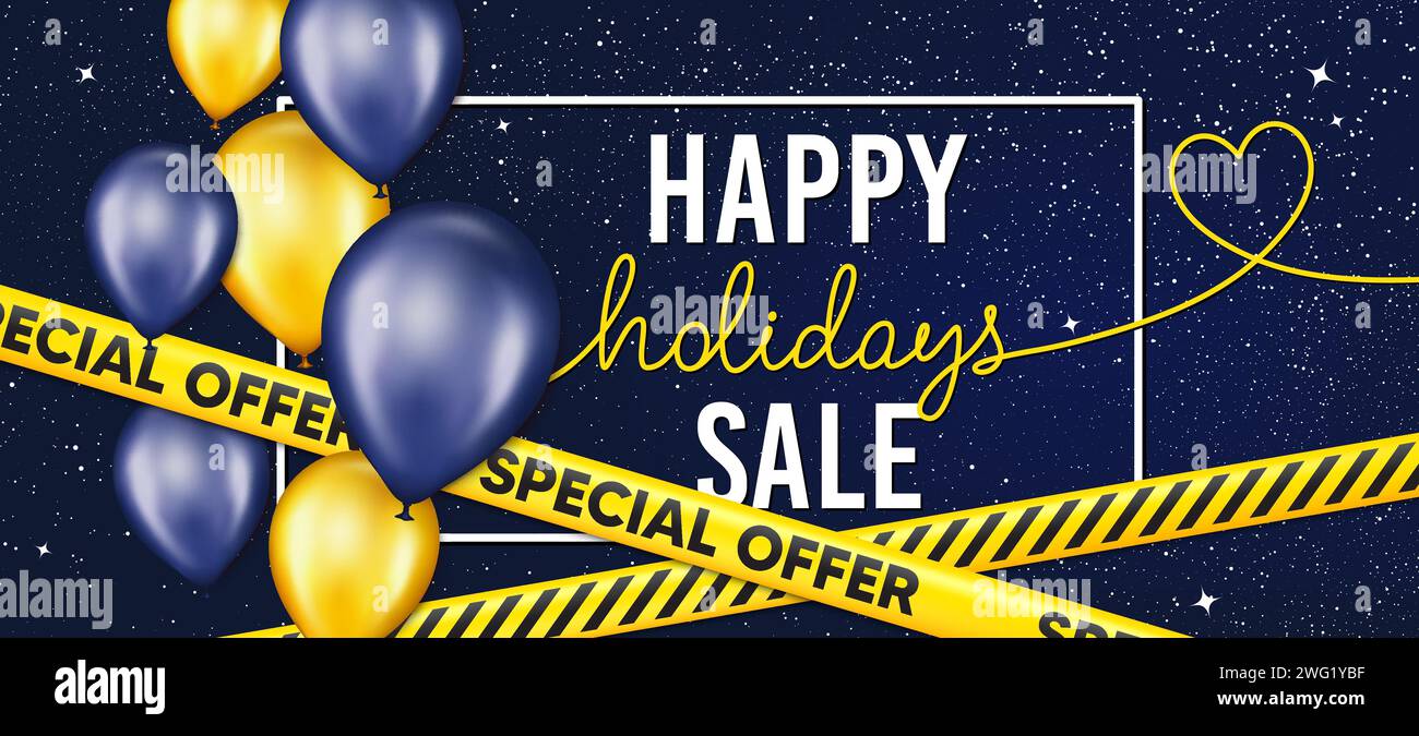 Happy holidays sale promo flyer. Valentine day banner with air balloons ...