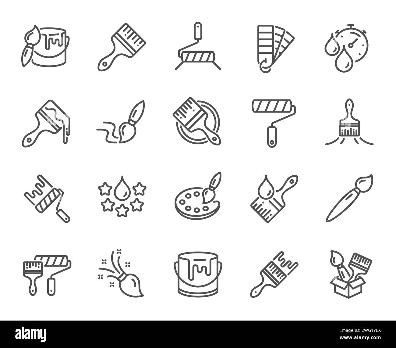 Paint brushes line icons. Color palette, Paint tin, Roller icons. Vector Stock Vector Image ...