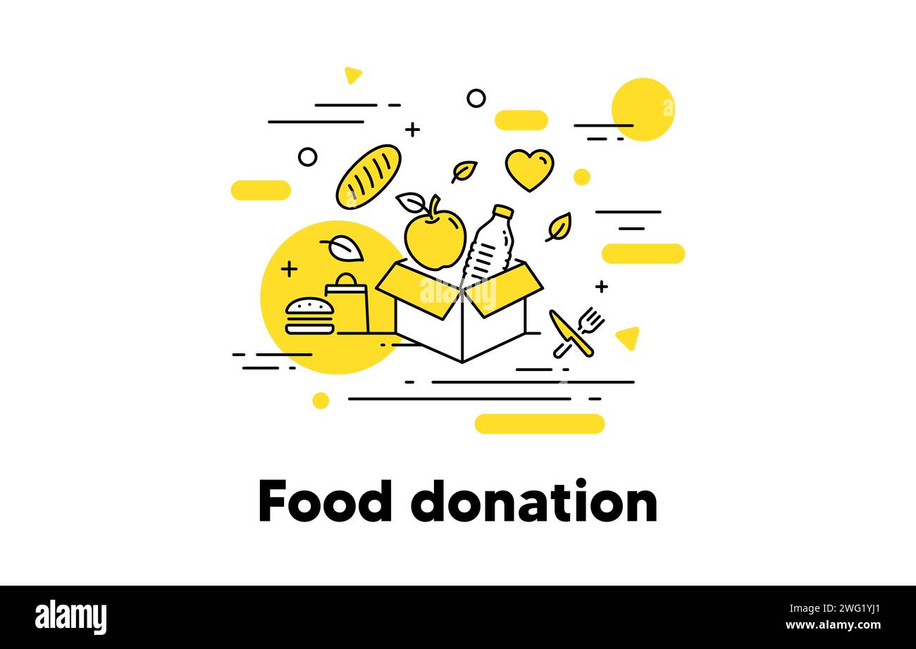 Food donation line icon. Meal box, Donate food, Pantry. Humanitarian ...