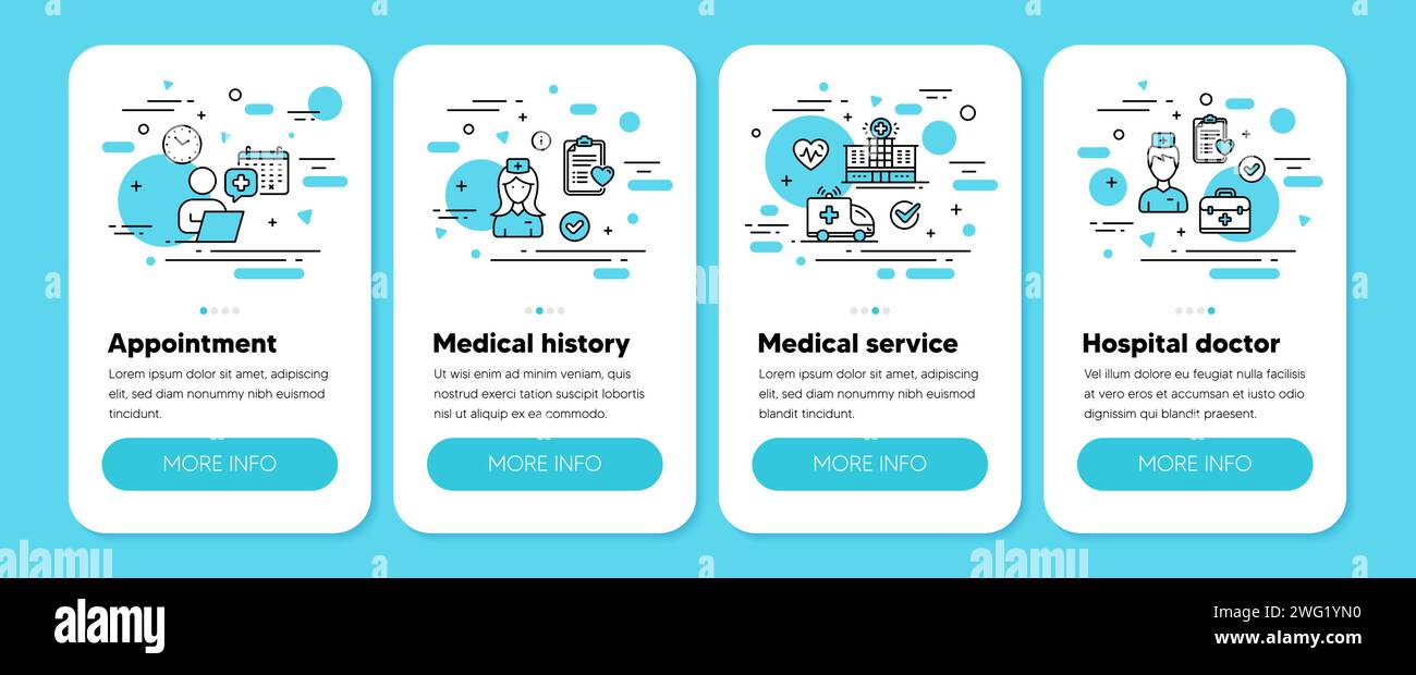 Medical appointment, patient history, healthcare service line icons ... Medical appointment, patient history, healthcare service line icons ...