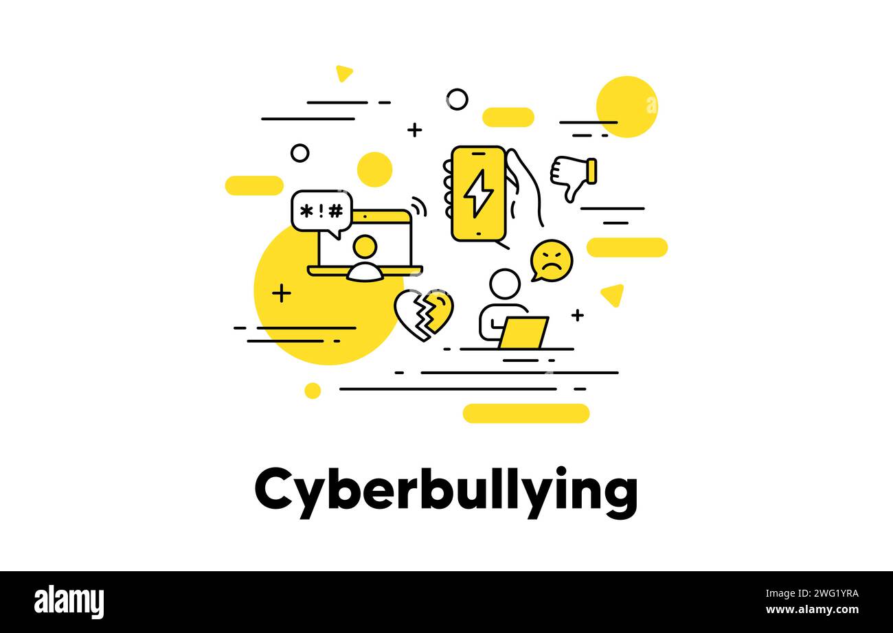 Cyberbullying line icon. Online gossip, hate and bully concept ...