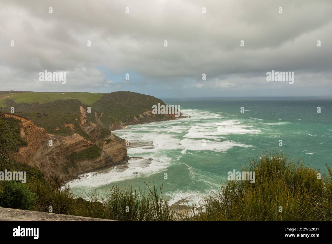 A view of the Bass Strait shoreline off the the Great Ocean Road in ...
