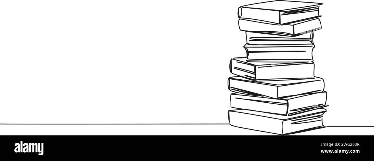 continuous single line drawing of large stack of books, line art vector ...