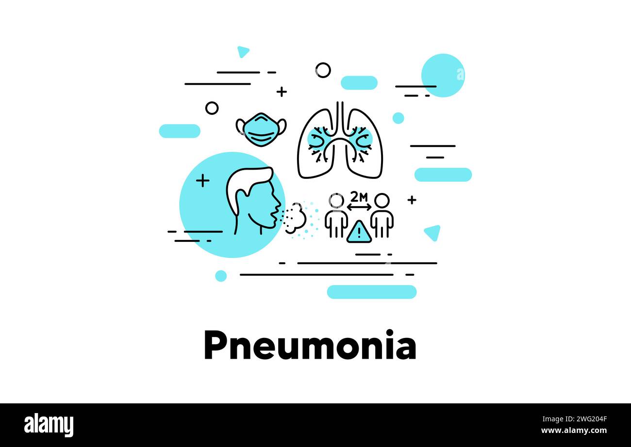 Pneumonia line icon. Coronavirus Covid symptoms. Asthma, Tuberculosis ...
