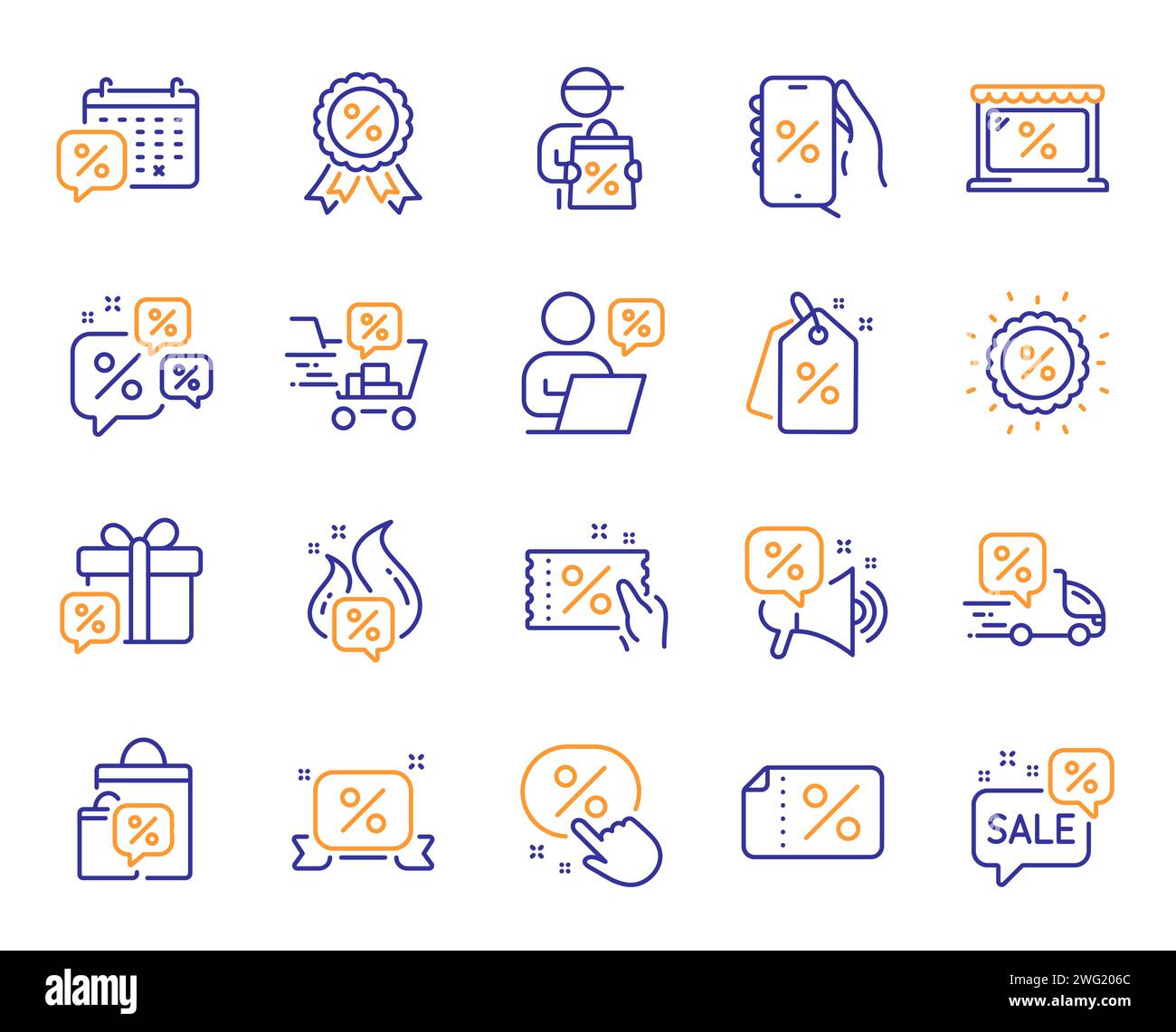 Discounts line icons. Sale Coupon, phone with percent sign, Discount ...