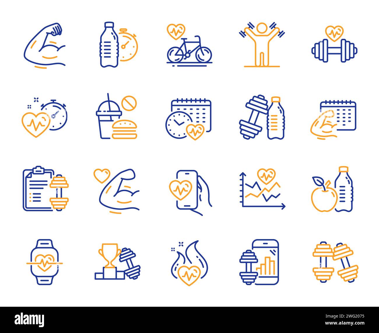 Fitness time line icons. Bike Workout, Strong Muscle Arm, Gym fit ...
