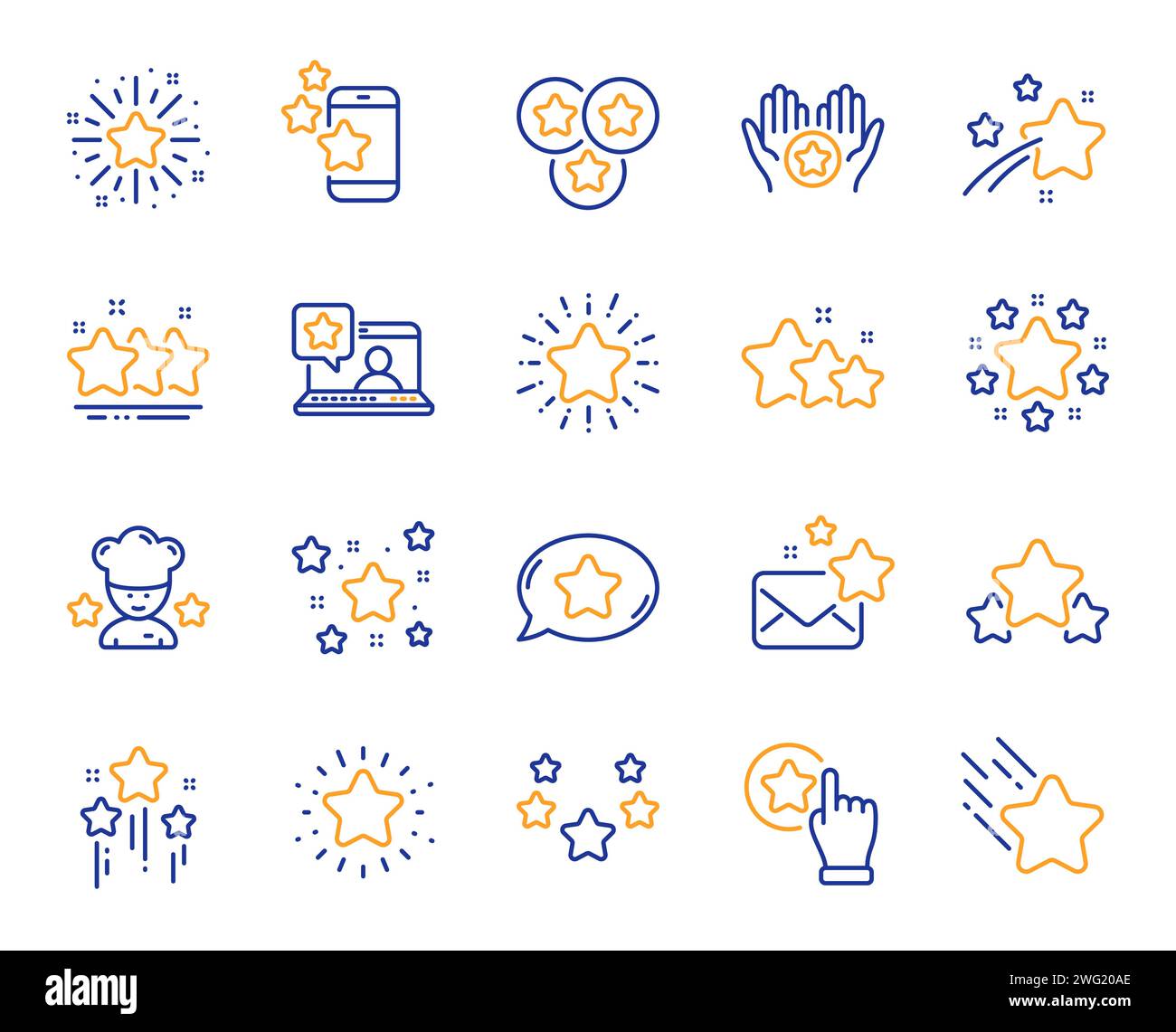 Stars line icons. Falling star, Night, Glitter burst. Firework. Vector ...