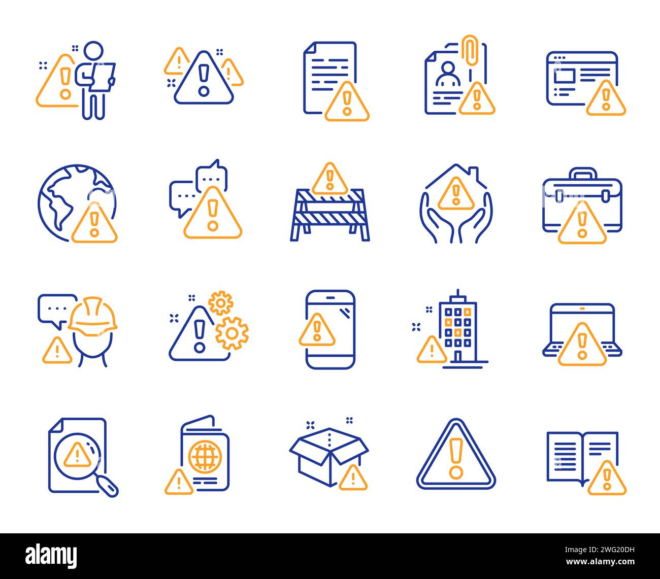 Warnings line icons. Caution sign, Exclamation mark, Risk attention ...