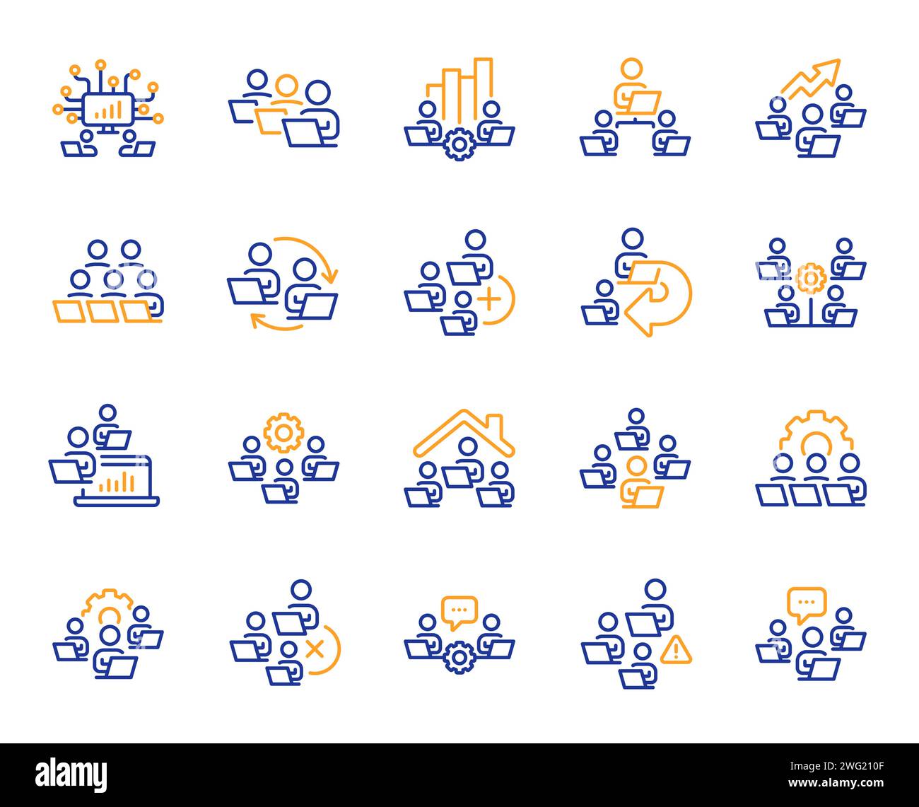 Teamwork line icons. Working at home, Online worker, Remote office. Vector Stock Vector Image ...