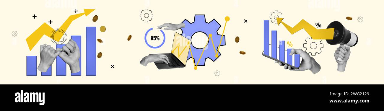 Creative panorama collage illustration of financial operations analysis ...