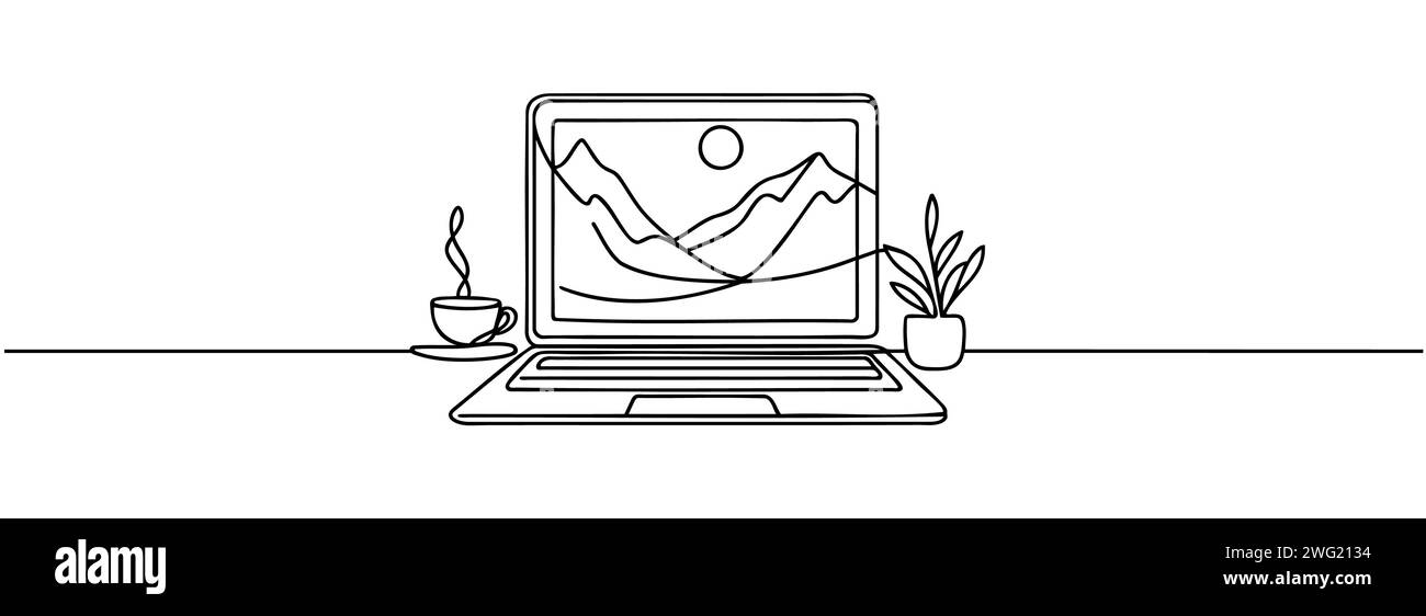 Single line continuous drawing of laptop computer laptop isolated on ...