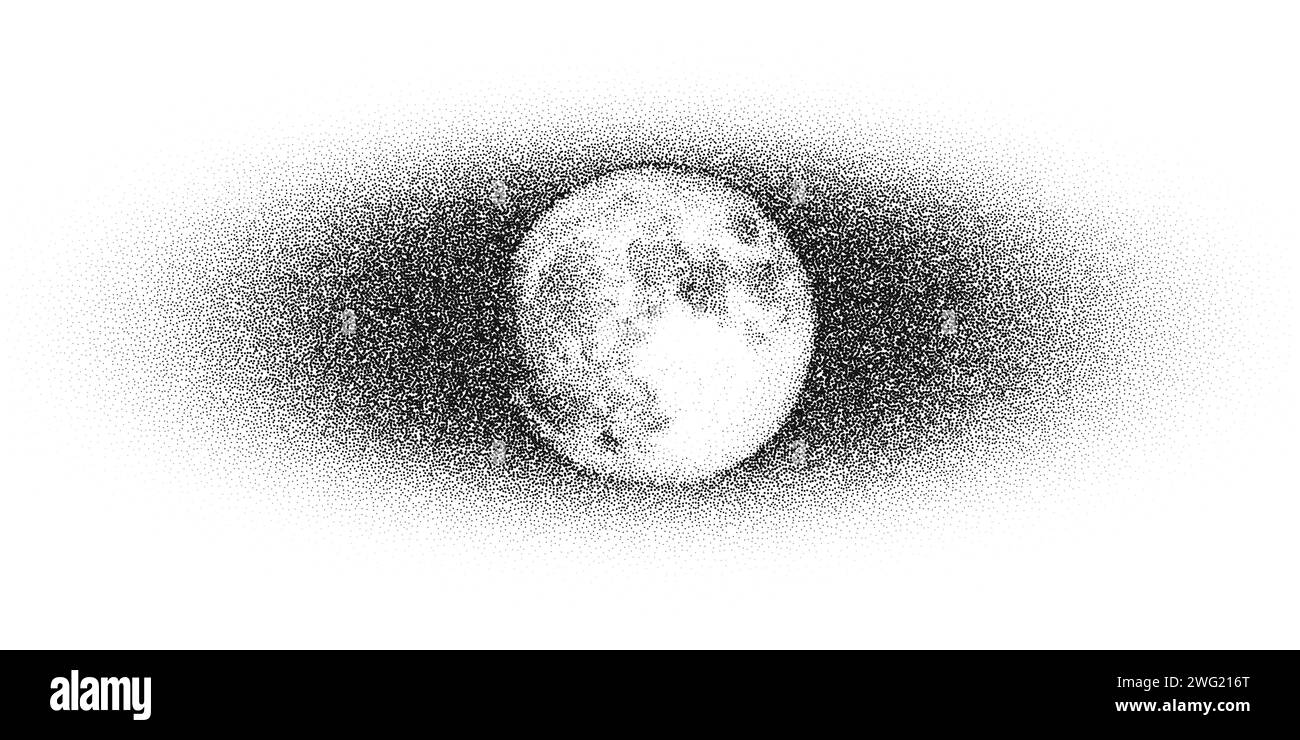 Dotwork Moon night background. Black noise stipple dots satellite ...